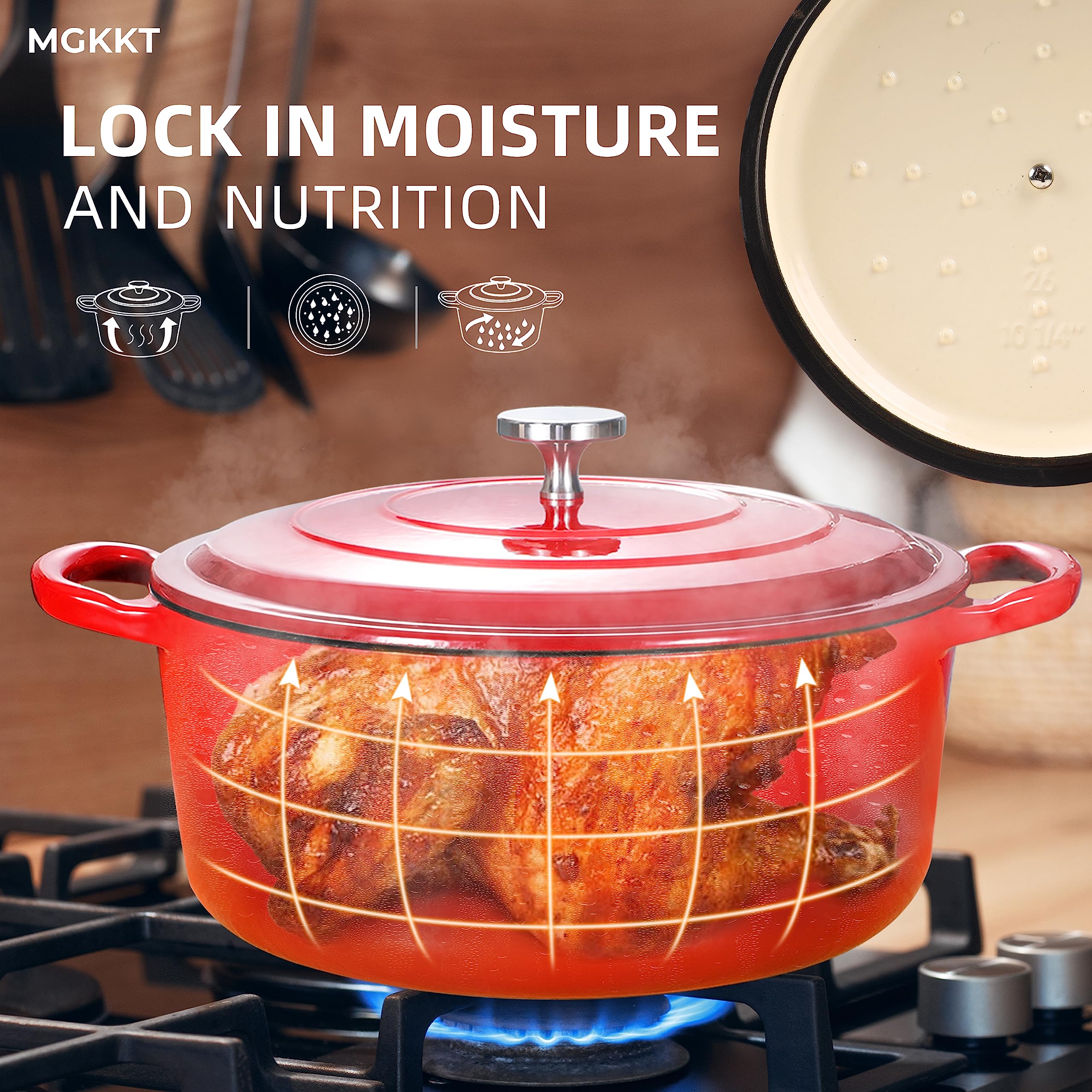 4.5 Quart Enamel Cast Iron Dutch Oven with Loop Handles, Covered Dutch Oven, Enamel Stockpot with Lid, Red