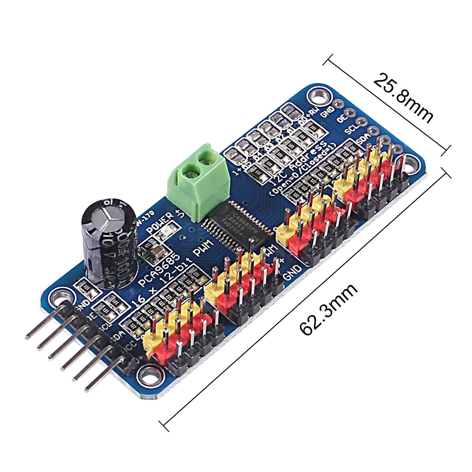 ALMOCN 2PCS PCA9685 16 Channel PWM Servo Motor Driver 12 bit IIC Interface Module for Arduino Robot Raspberry pi