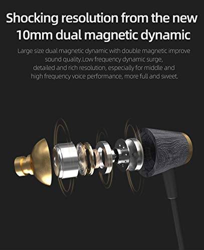 CCA CST in Ear Earbuds, Dual Magnetic Dynamic Drivers Earphones 3.5mm Jack with Mic and Inline Control Noise Isolating Lightweight Headphones for Music Video Phone Call Gaming, (Gold with Mic) …