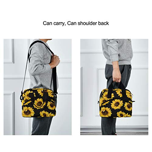 Baofu Sunflower Lunch Bag Insulated Waterproof Reusable Tote Bag Durable Portable Zipper Large Lunchbox Handbag with Strap for Kids Women Men