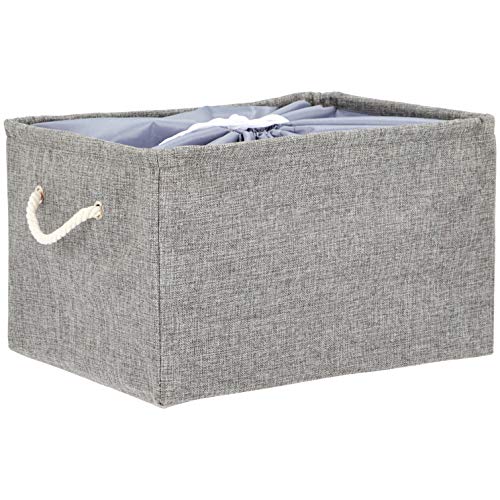 Amazon Basics Fabric Storage Basket Container with Handles and Drawstring, Large