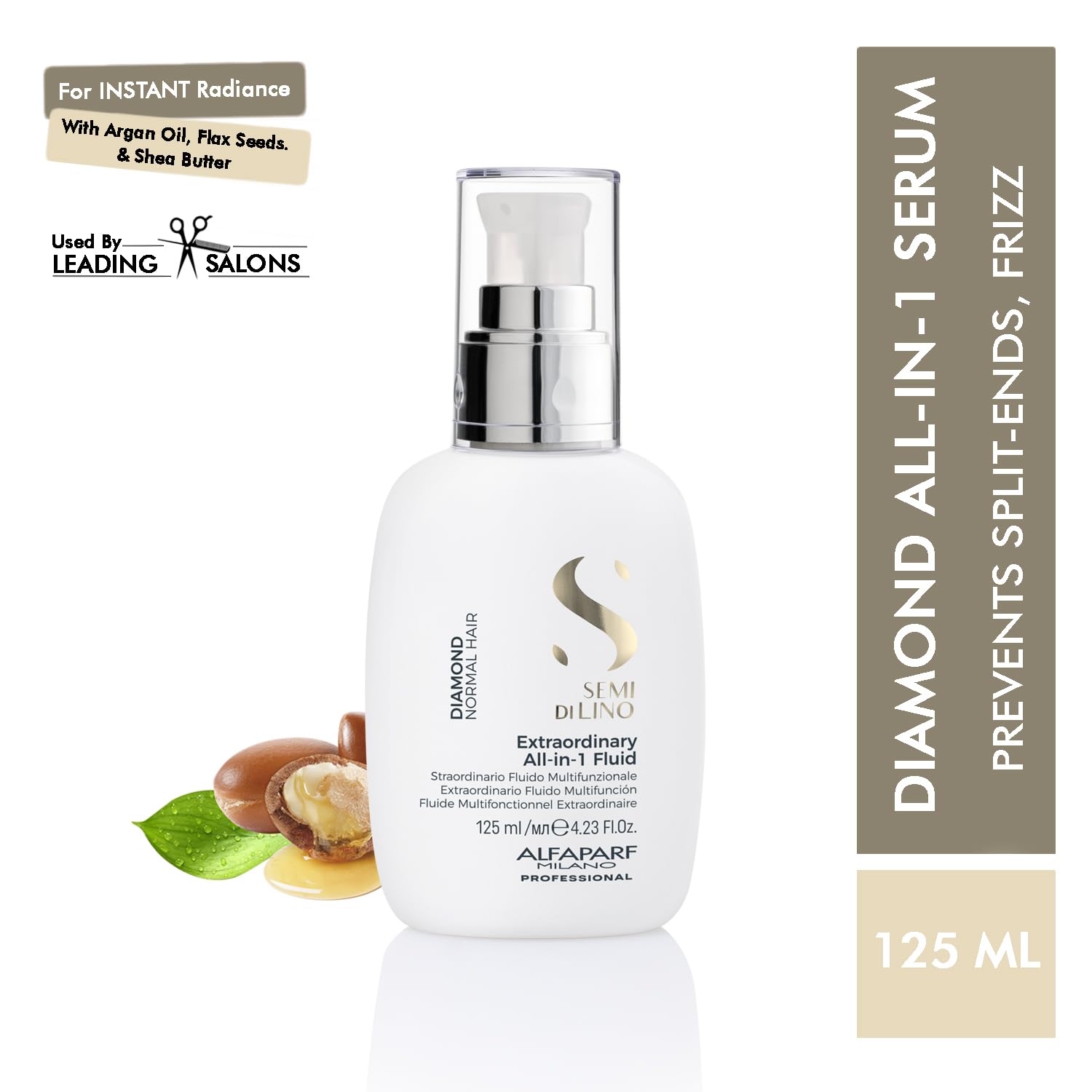 Alfaparf Milano Semi Di Lino Diamond Extraordinary All-in-1 Fluid - Detangles, Protects, Softens, Smooths, Controls, Seals Hair - Professional Salon Quality - 4.23 Fl Oz