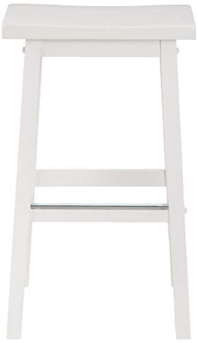 Amazon Basics Solid Wood Saddle-Seat Kitchen Counter Barstool, 29-Inch Height, White - Set of 2