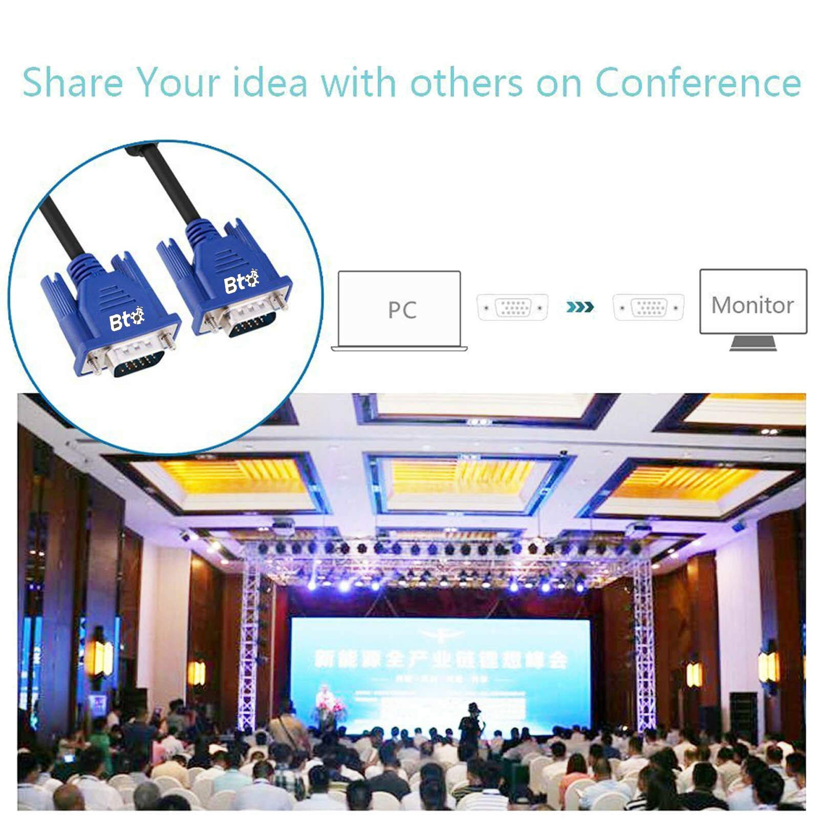 BTO VGA to VGA Cable 6 Feet Long PC Computer Monitor, Projector, Cord 1080p Full HD High Resolution, Male to Male Blue Cable (6 Feet).