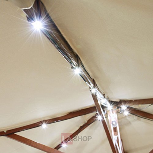 30 LED Lighting 8ft/9ft 6-Rib Wooden Patio Umbrella Solar Panel String Lights Cool White w/Shape Ribs Square for Outdoor Décor Home Garden Café