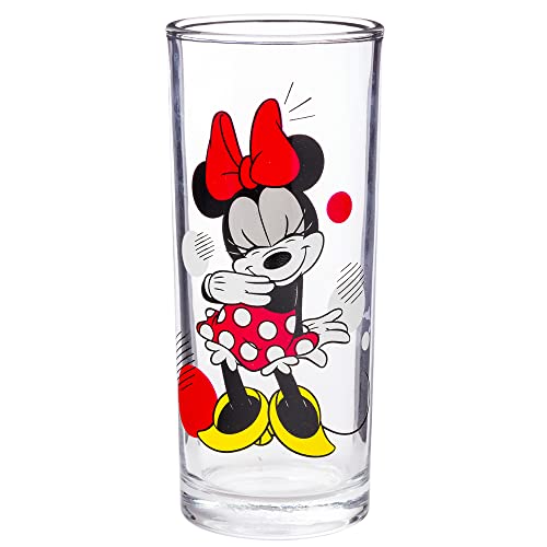 Silver Buffalo Disney Minnie Red Stripe Dots 4 Pack Tumbler Glass Set, 10 Ounces