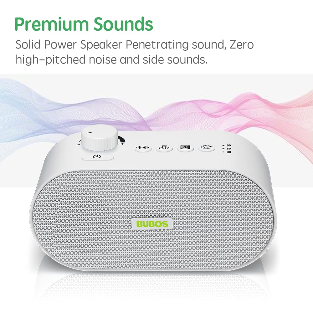 Bubos White Noise Machine, Sound Machine for Sleeping & Relaxing, 26 Non-Looping HiFi Smooth Sounds, 3 Auto-Off Timer, Portable, Sleep Therapy for Home, Office, Baby, Kid,Pets, USB or AC Powered