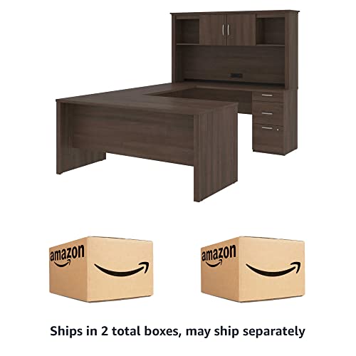 Bestar Logan U or L-Shaped Executive Office Desk with Pedestal and Hutch in Antigua, 66W