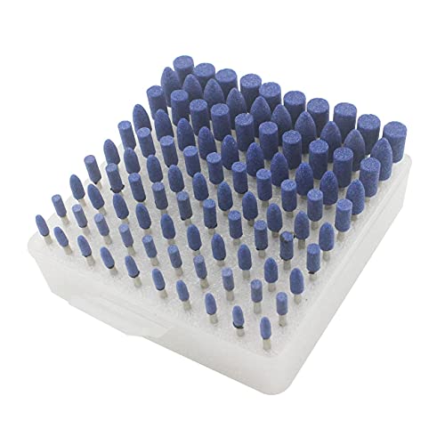 100 Pcs đđ¨đđđŤđ˛ đđŤđ˘đ§đđ˘đ§đ đđđ¨đ§đđŹ - 1/8 Inch Shank Abrasive Mounted Stone Grinding Bits for Dremel Rotary Tools (Blue)