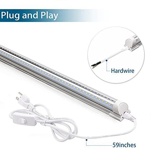 Barrina 8FT LED Shop Light, 72W 9000LM 6500K, Clear Cover Linkable LED Tube Lights, Integrated T8 Light Fixture, V Shape LED Ceiling Lights for Garage, Warehouse, Workshop, 6 Pack