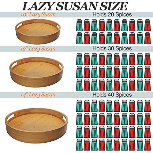 14 Inch Bamboo Lazy Susan Organizer, Wooden Turntable for Kitchen Countertop, Wood Rotating Tray Turn Table with Handle, Spinning Spice Rack for Cabinet Pantry Counter Top Organization