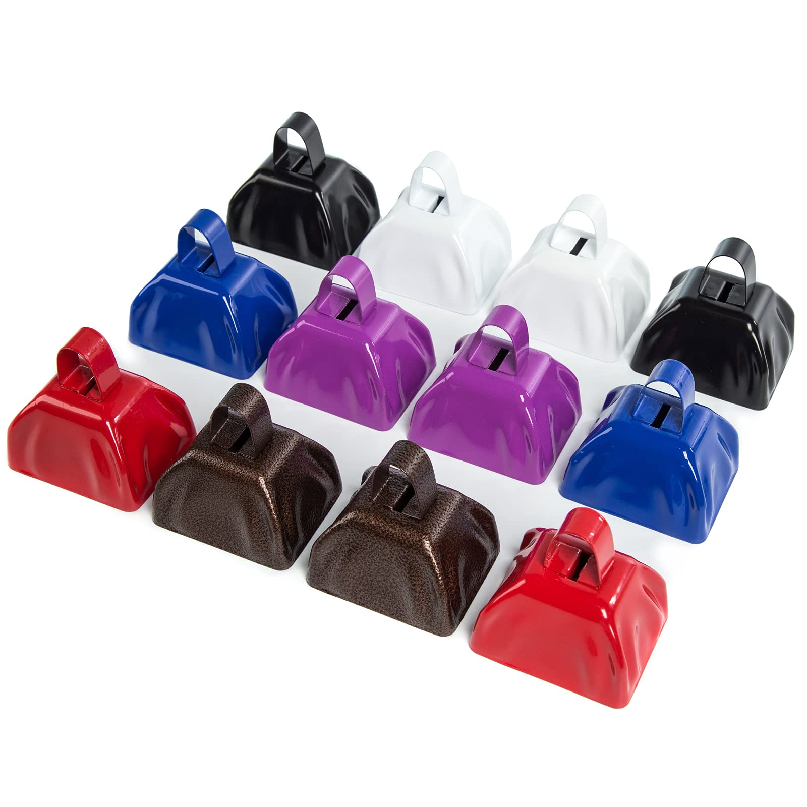 12-Pack Cowbells Noise Maker Decorative Cow Bells Christmas Bell Cowbells with Handle Call Bell Alarm (3 x 2.8 In, Copper)
