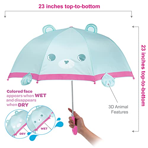 ADORA Water Activated Kid's Umbrella. Magic Reveal 26" Umbrella for the rain - Be Bright Bear face appears in the rain!