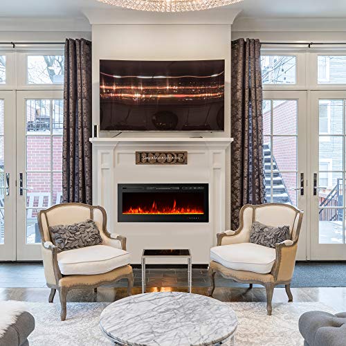 50 Inch Electric Fireplace Inserts, Wall Mounted Fireplace, Led Fireplace with Logs, Recessed Electric Fireplace with Remote Control, Linear Fireplace, 9 Multi Color Flames, 750/1500W