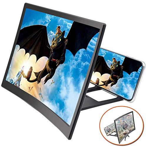 DRIDOUAM 12" HD Curved Phone Screen Magnifier HD Amplifier Projector Magnifing Screen Enlarger for Movies, Videos, and Gaming with Foldable Stand Compatible with All Smartphones