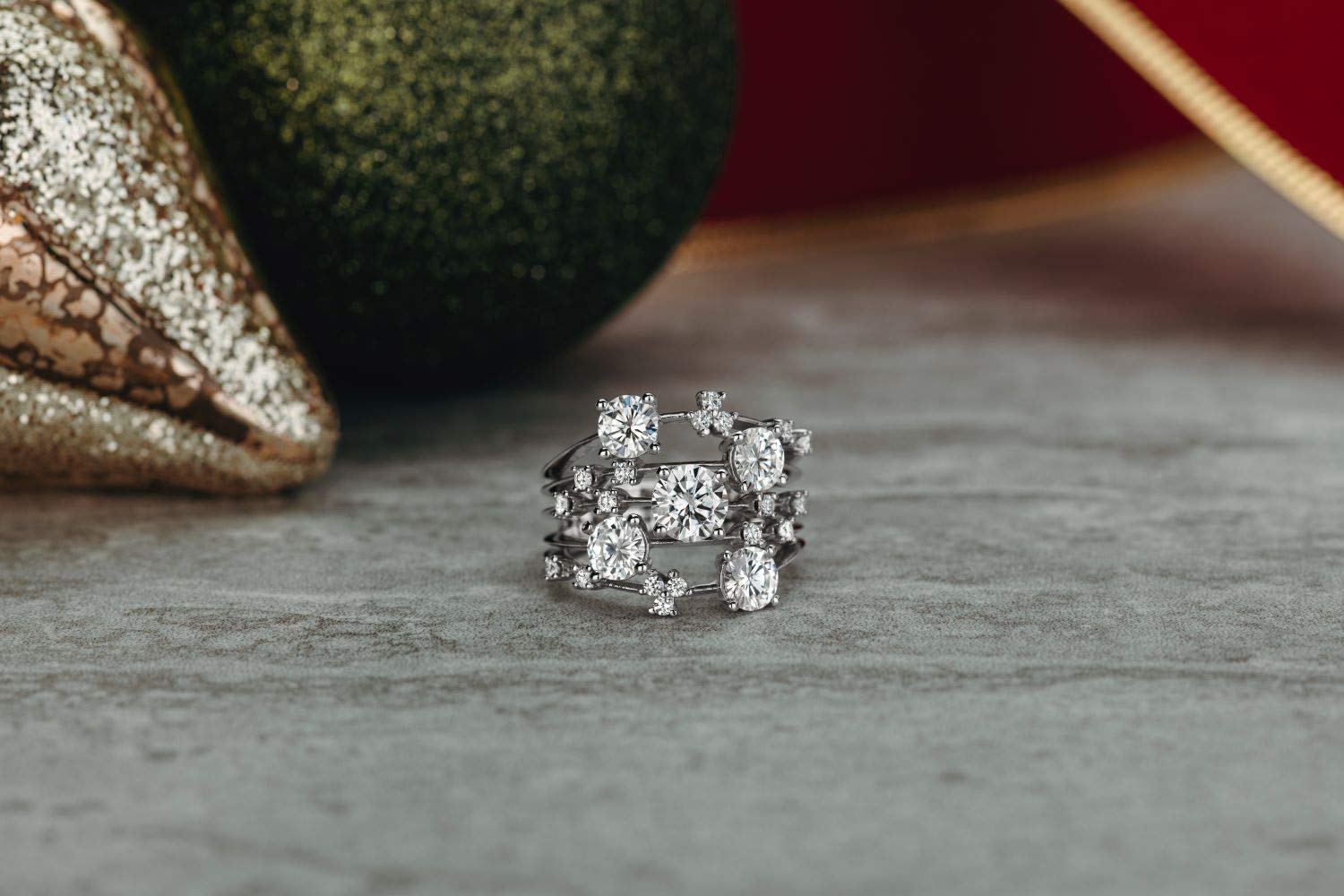 14K White Gold Moissanite by Charles & Colvard Fashion Galaxy Ring- size 7 3.15cttw DEW