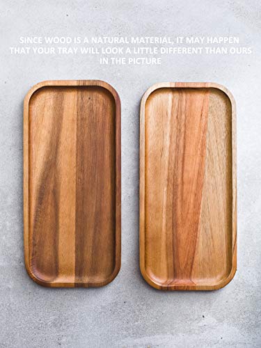 Dstuff Wood Serving Platter Tray Plate, Bathroom Vanity Tray, Wooden Steak Plates, Set of 1 Small Wood Tray + 30 Paddle Picks, Solid Natural Rectangular Acacia Board for Food Party Cheese Appetizer,