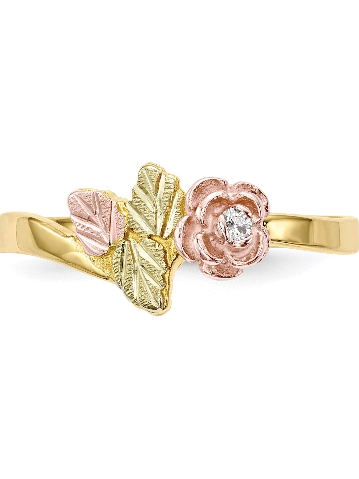 10K Yellow Gold Tri-Color Black Hills Diamond Rose Ring - Jewelry By Sweet Pea