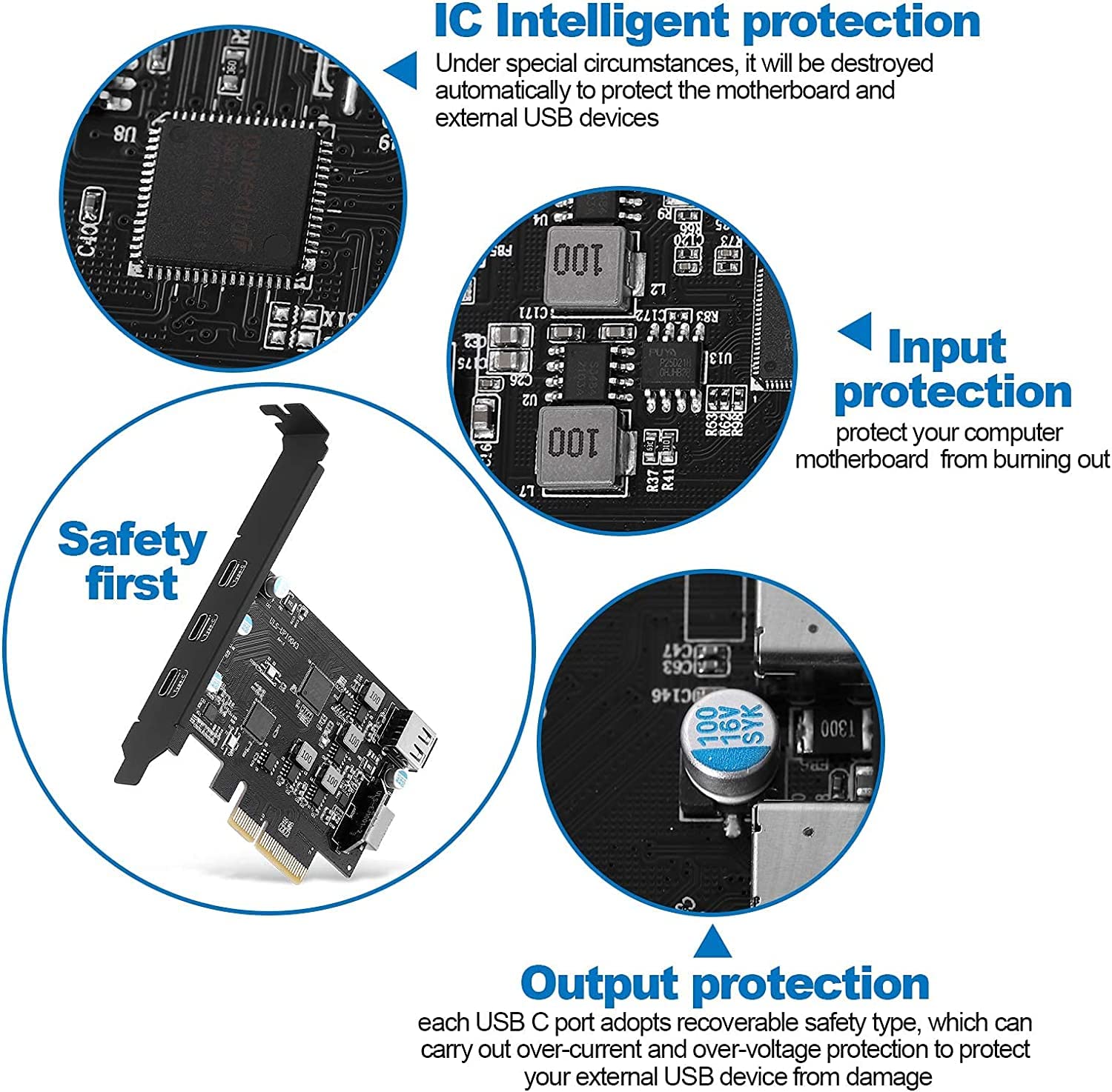 Sinefine PCI-E to USB 3.2 Expansion Card,3.2 gen2 10Gpbs (3X USB C, 1x USB A, 1x USB Type E A Key), USB C PCI Express Card, A-Key 20 Pin Header for Type C Front Panel Mount Adapter