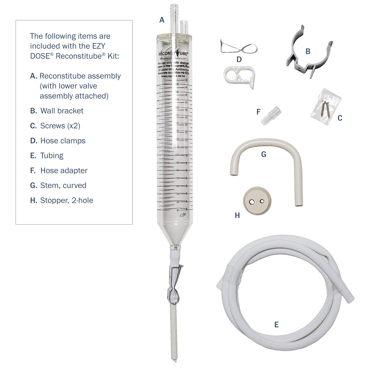 Apothecary Products Reconstitube, Includes Acrylic Tube Metal Clamp, Siphone Hose, Easy One-Handed Operation, Steel, 1 Count