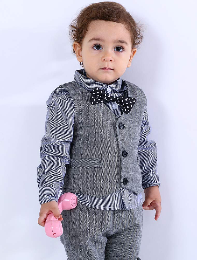Abolai Baby Boys' 4 Piece Vest Set with Shirt,Vest and Pant Grey 90