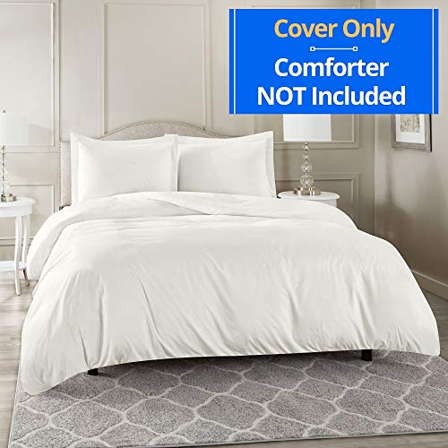 600 Thread Count Off White Oversized Queen Size Duvet Cover Set, 3 Piece Double Brushed Cotton Duvet Cover with Button Closure, 1 Oversized Queen Duvet Cover (98 x 98) inches and 2 Pillow Shams