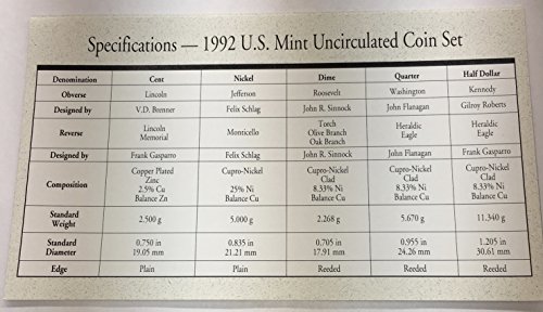 1992 P D US Mint set 10 Pieces comes in US mint Packaging Brilliant Uncirculated