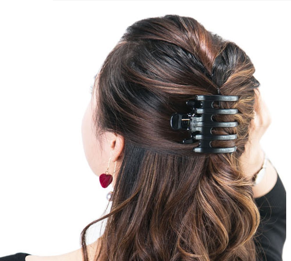 2Pcs Large Plastic Non-slip Hair Claw Clips Hairpin Clamp with Inner Teeth for Women Girls(Black+Brown)