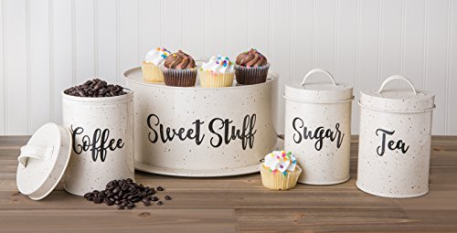 Amici Home Maddox Metal Coffee Canister | Dry Food Storage Container | Speckled Cream Canister for Kitchen Countertop | Storage Jar for Coffee with Handle | 44 Oz