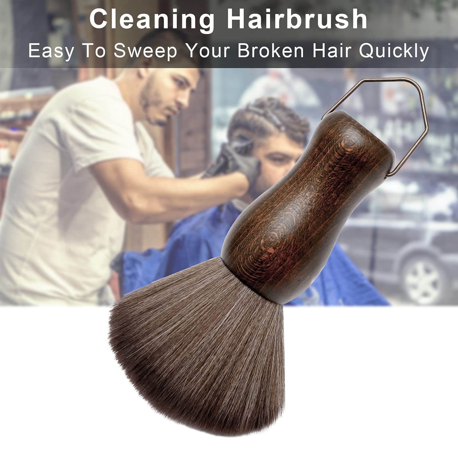 CGBARBER Barber Neck Duster Brush Wood Handle with Hook for Hair Cutting… (Neck brush+Black brush)For All Hair Type.