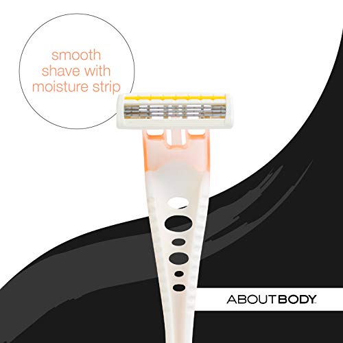About Face Body Spa Shave 3-Blade Sensitive Disposable Razors With Coconut Oil Lube Strip, 4 Count