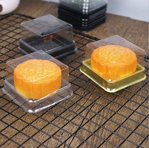 50 Pack Gold bottom Clear cover plastic mini cake box - muffin box - moon cake box - mung bean cake snow Mei Niang box(bottom 2 1/4 Inch X high 1-1/2 Inch)