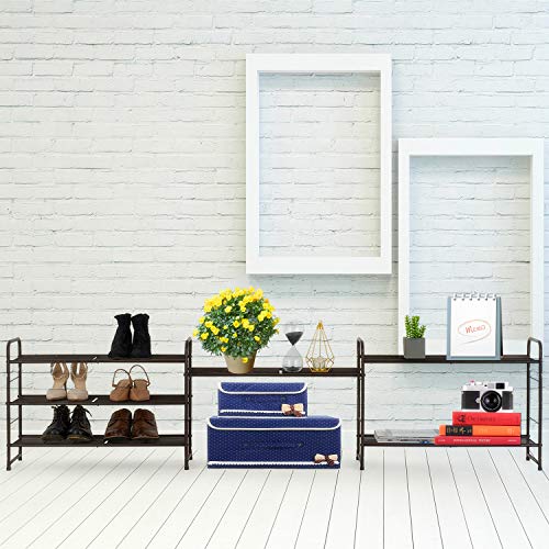 Bextsrack 3-Tier Shoe Rack, Stackable & Adjustable Wire Grid Shoe Shelf Storage Organizer for Closet Bedroom Entryway - Bronze