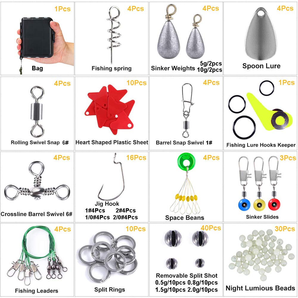 165pcs Fishing Accessories Kit Including Jig Hooks Sinker Weights Sinker Slides Fishing Line Beads Three Way Cross-line Barrel swivels Barrel swivels Luminous Bead Sequins with Tackle Box