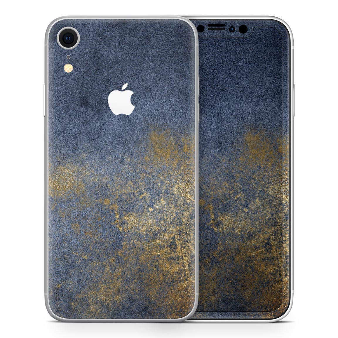 Design Skinz Navy Gold Foil v6 Protective Vinyl Decal Wrap Skin Cover Compatible with The Apple iPhone XR (Screen Trim & Back Glass Skin)