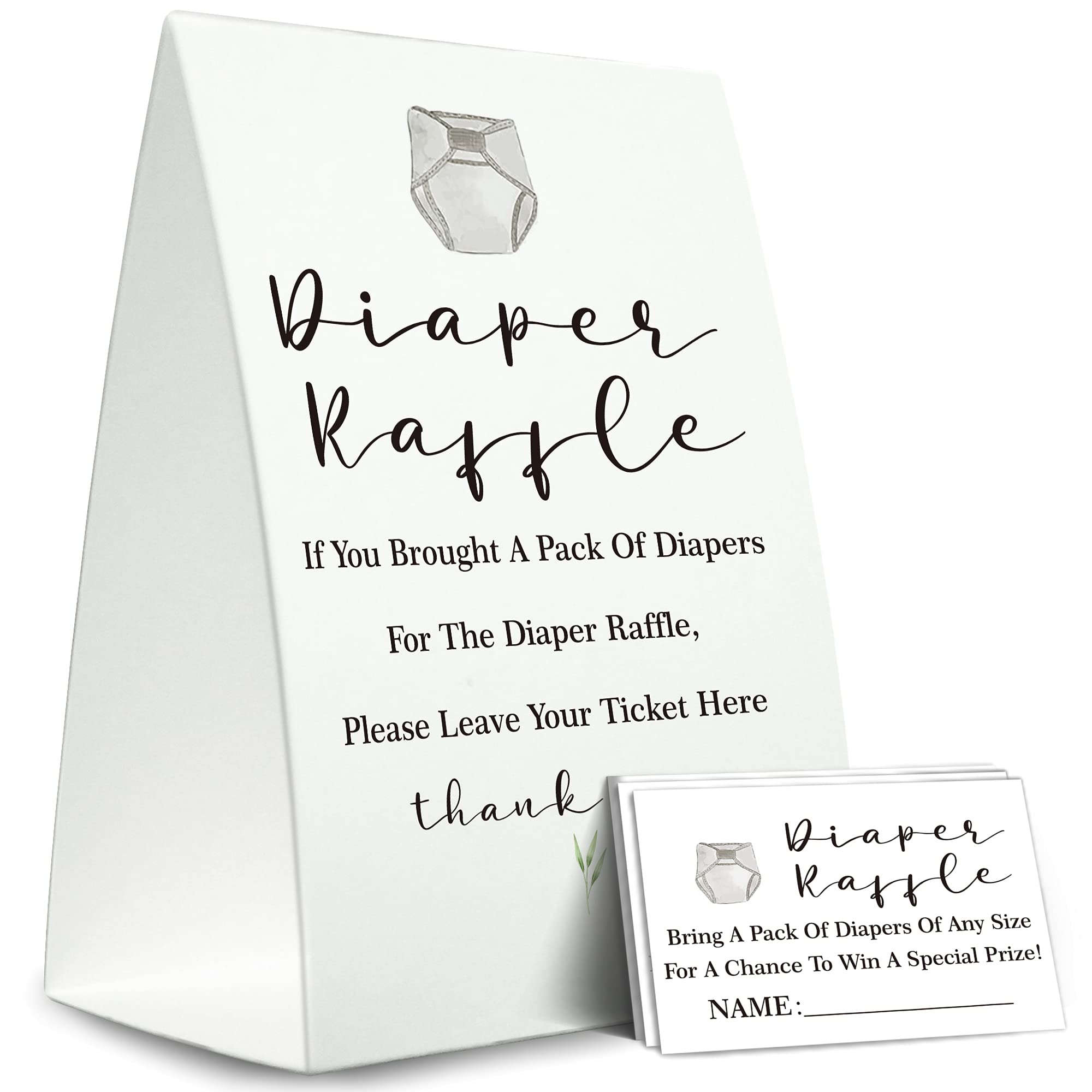 Tesedupoole Diaper Raffle Sign,Diaper Raffle Baby Shower Game Kit (1 Standing Sign + 50 Guessing Cards),Baby Showers Decorations,Card for Baby Shower Game to Bring a Pack of Diapers-N04
