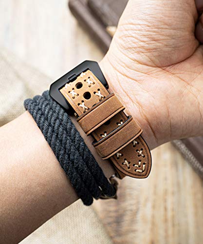 BINLUN Replacement Watch Bands Compatible with Samsung Galaxy Watch, Compatible with Huawei Watch, Compatible with Garmin Smartwatch Thick Oil Leather Watch Strap with X-Type Thick Line20/22/24mm