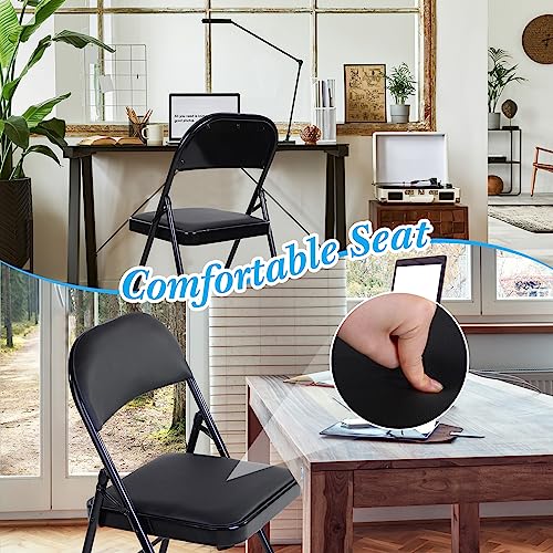 7 Pack Black Metal Folding Chair with Large Padded Seats Foldable Comfortable Event Chair with Steel Frame Metal Stackable Chairs for Outdoor Events Office Wedding Party, 330lbs Capacity