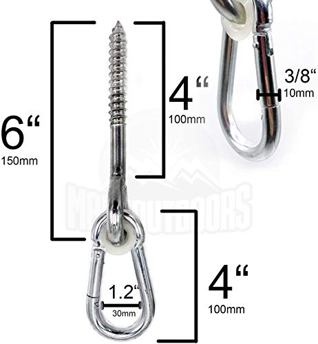 Maky Outdoors Two Swing Hooks & Hangers - Galvanized, Anti-Rust Steel Accessories - Heavy Duty, Quiet Fasteners for Hammocks - Safe, Hanging Kit Hardware - Load Capacity: 600 Lbs Per Anchor - Screw