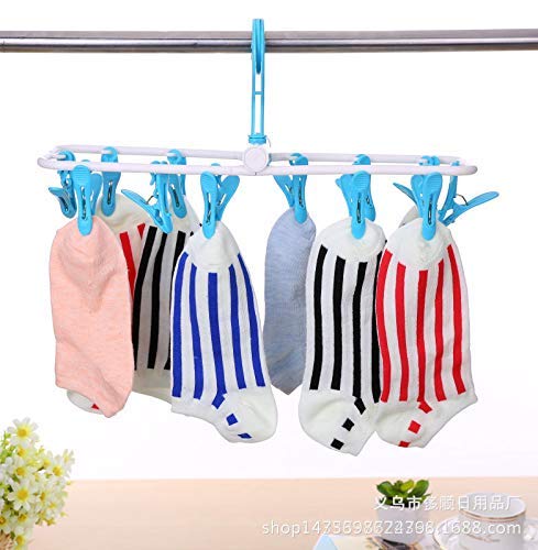 Amlrt 2 Packs Travel Foldable Portable Hanging Drying Rack, Laundry Drying Space Saving Travel Rotatable Plastic 12 Clips (Rose and Blue)