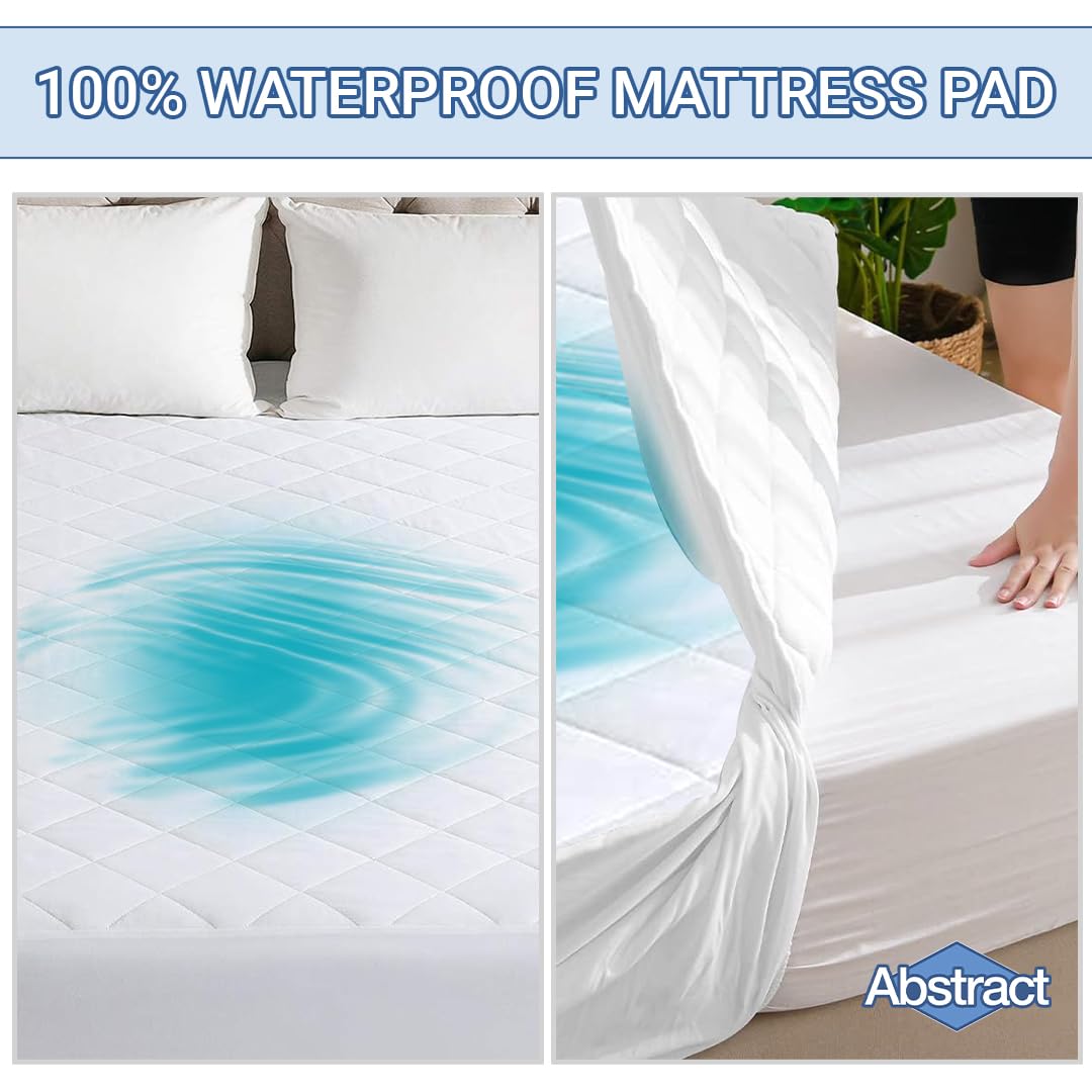 Abstract Waterproof Mini Crib Mattress Protector - Quilted, Fitted Cover for Bassinet - Breathable Crib Mattress Pad - Noiseless- Machine Washable - 24" x 38" Mini Crib, White