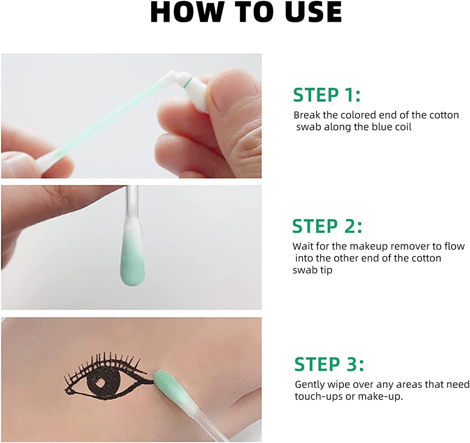 100Pcs Cotton swabs with Makeup Remover Contains Make-up Remover Cotton Swab Round tip Cosmetic Cleaning in one Remove (100PCS)