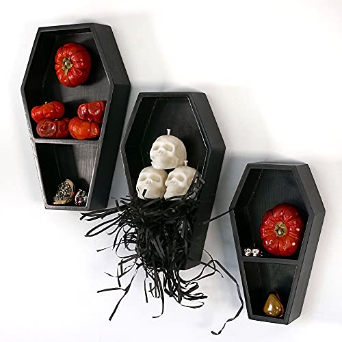 5 star moon Coffin Shelf Set of 3 Coffin Shelves Spooky Coffin Decor Black Gothic Shelves -Witchy Room Decor - Gothic Home Decor
