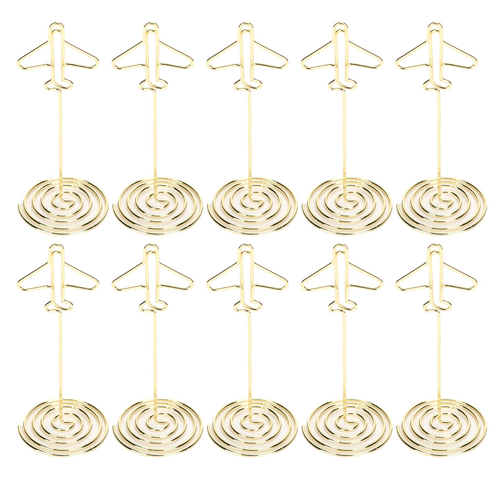 10Pcs Metal Table Number Holders, Airplane Shaped Place Card Holders for Wedding Party Tabletop, Picture Holders Stand for Photo Name Cards Menu Memo