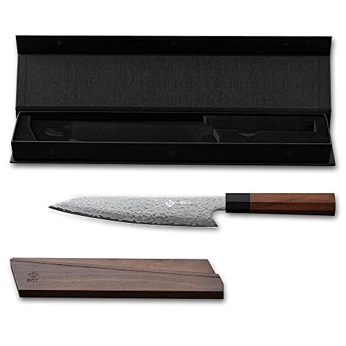 BGT Kiritsuke Chef Knife, 8 inch Damascus Kitchen Knife, Japanese 67 Layer High Grade VG-10 Damascus Steel Chef Knife with Ebony Wood Handle, with Gift Box.