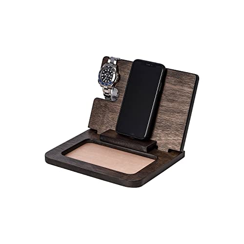 Bey-Berk Wooden Valet and Phone Charging Station