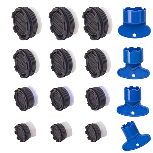 12 Pcs Insert Faucet Aerator Faucet Aerators with 4 Pcs Key Removal Wrench Tool, Tap Aerators Flow Restrictor Replacement Part Filter,M16.5 18.5 21.5 24 mmâŚ