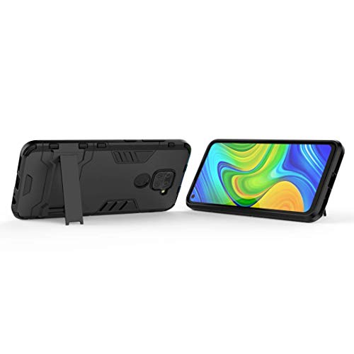 Smfu Cover for XiaoMi Redmi Note 9 Heavy Duty Shockproof Case with Kickstand Feature Hybrid Dual Layer Armor Defender Protective Cover-with Screen Protector 2 Pack-for Redmi Note 9(Black)