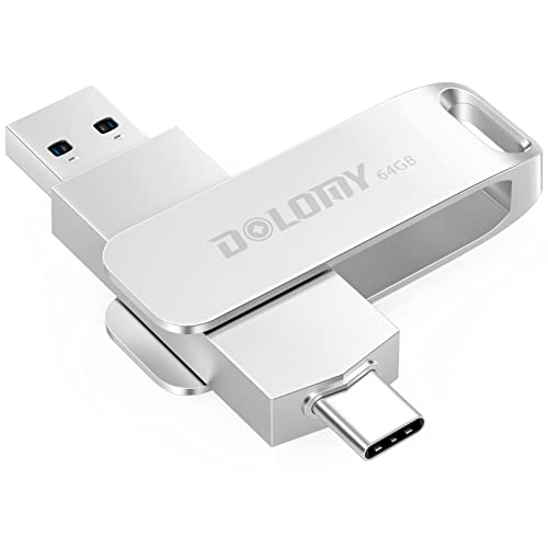 USB C Flash Drive, Dolomy 64GB USB 3.1 to USB C Thumb Drive, 2 in 1 OTG Metal Type C Flash Drive for USB C Smartphones, Tablets, PC, USB C Devices