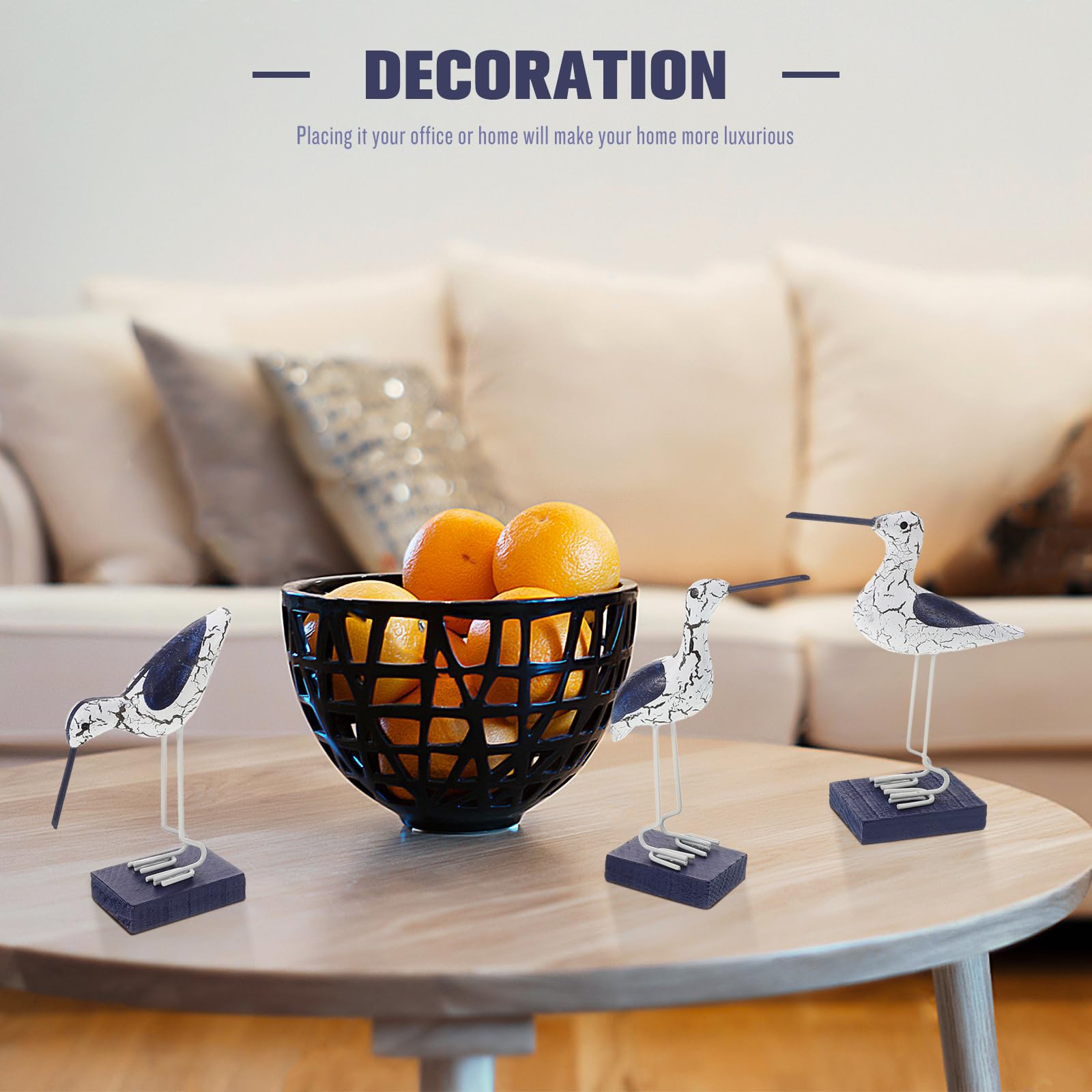 3 Pcs Wooden Seagull Figurine Nautical Decorations Ornaments Mediterranean Style Coastal Beach Garden Room Decoration for Bedroom (Mixed)